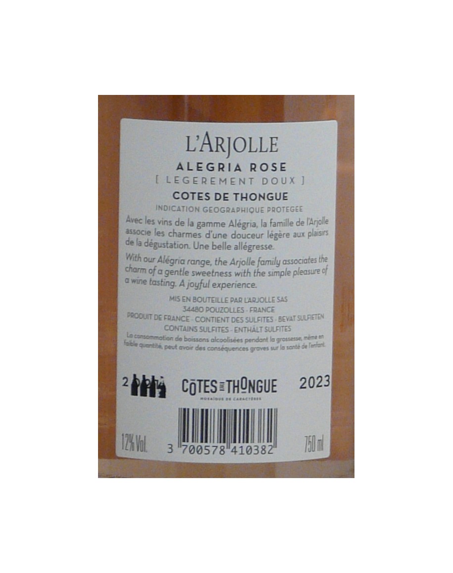IGP Cotes de Thongue - L'Arjolle - "Alegria" rosé 2023
